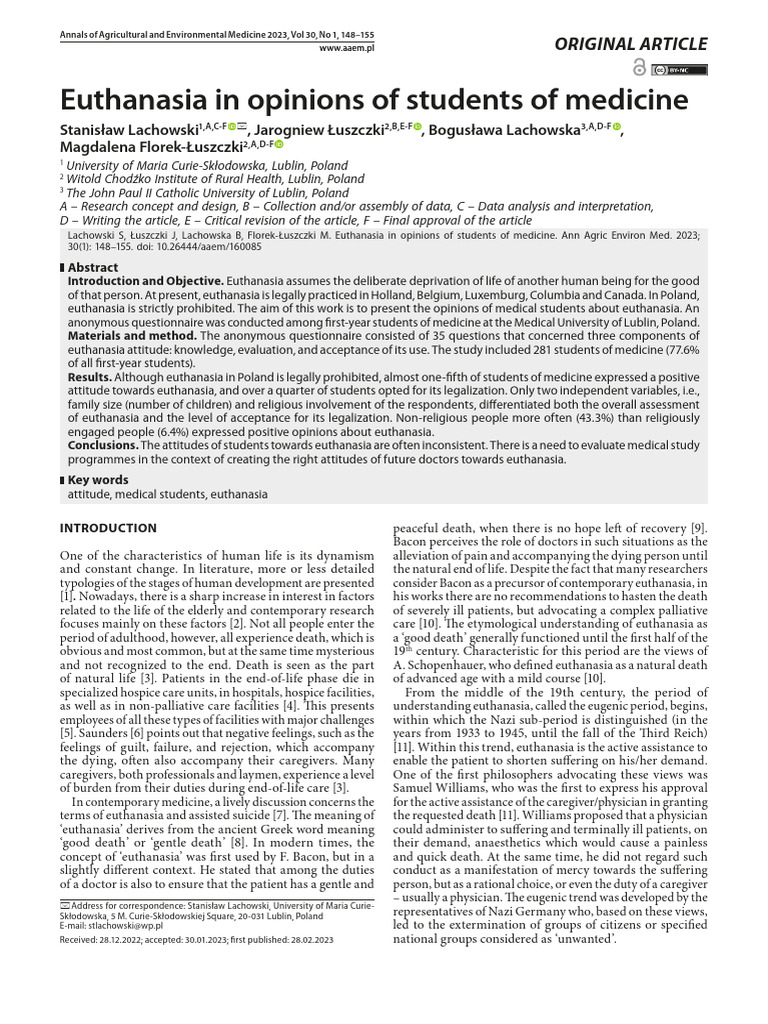 Medical Students' Views on Euthanasia | PDF | Physician | Medicine