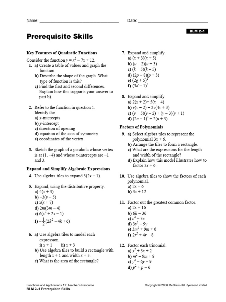 Mcf3m - Chapter 2 All | Download Free PDF | Factorization | Quadratic Equation