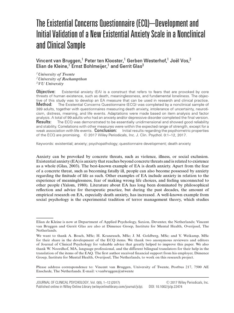 Bruggen, Klooster, Westerhof Et Al - The Existential Concerns Questionnaire ECQ | PDF