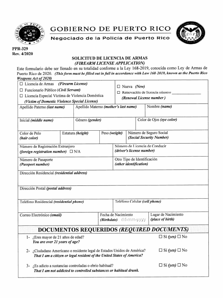 Forma-PPR-329 Solicitud Licencia Armas Ley168-2019-1 | PDF