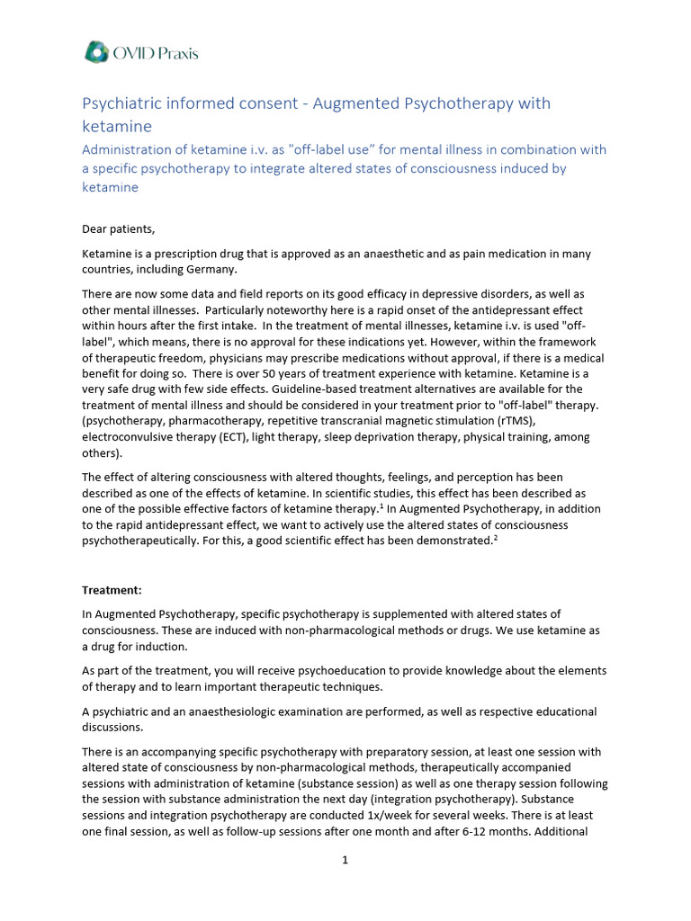 Psychiatric Informed Consent - Augmented Psychotherapy | PDF ...