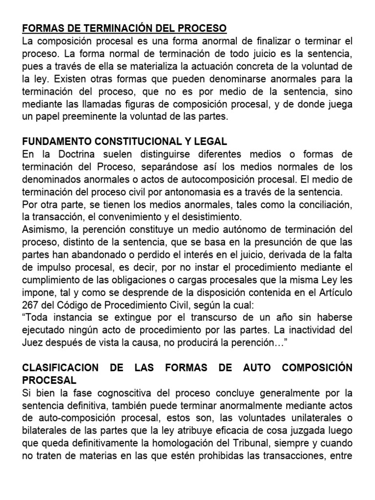 Formas de Terminación del Proceso Judicial | PDF | Ley procesal ...