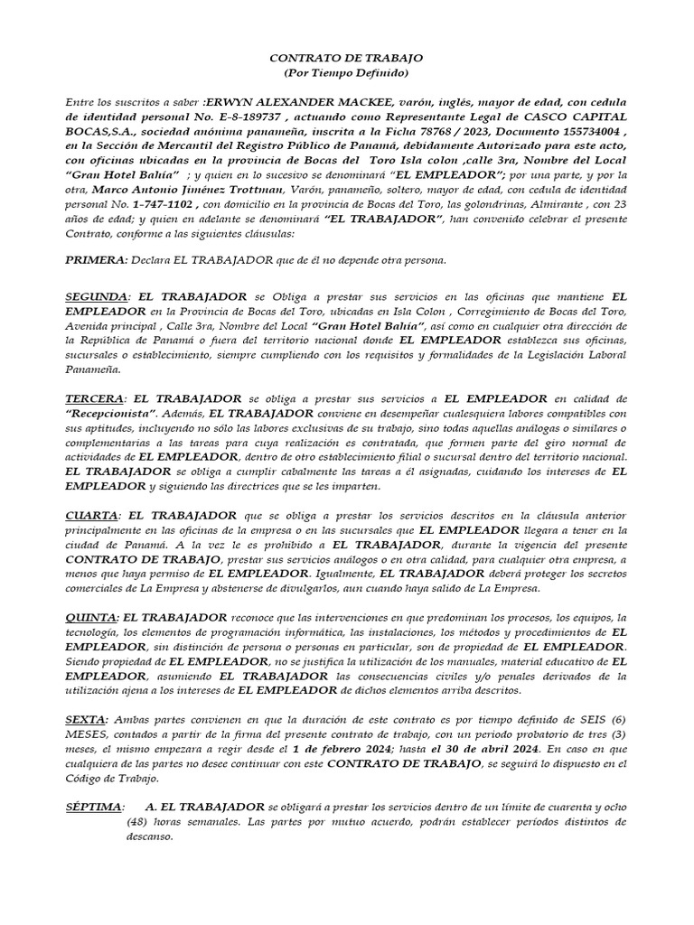 Contrato de Trabajo Definido Marco | PDF