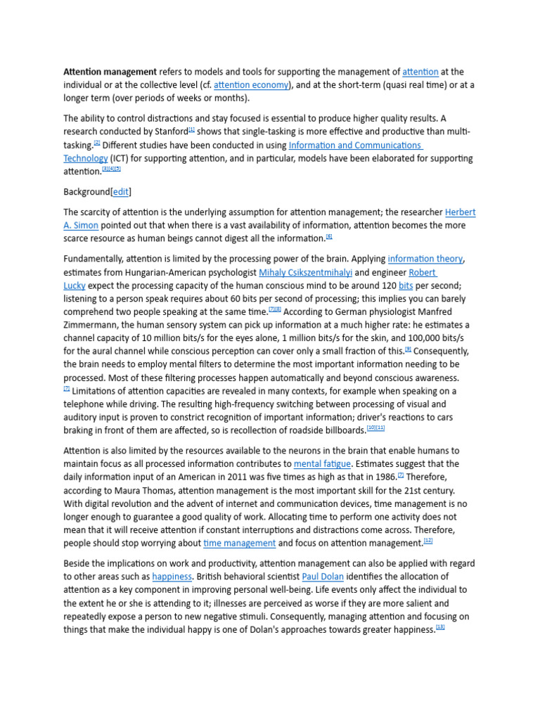 Attention Management Pdf Attention Mindfulness