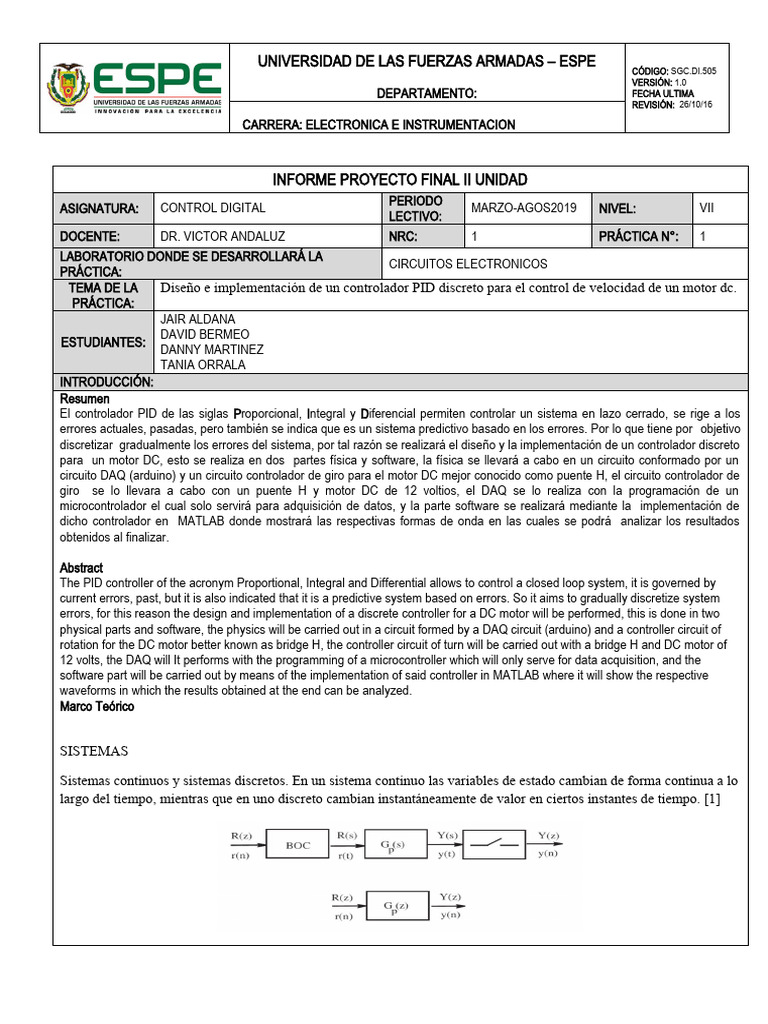 Informe PID Discreto | PDF | Arduino | Ingeniería Informática
