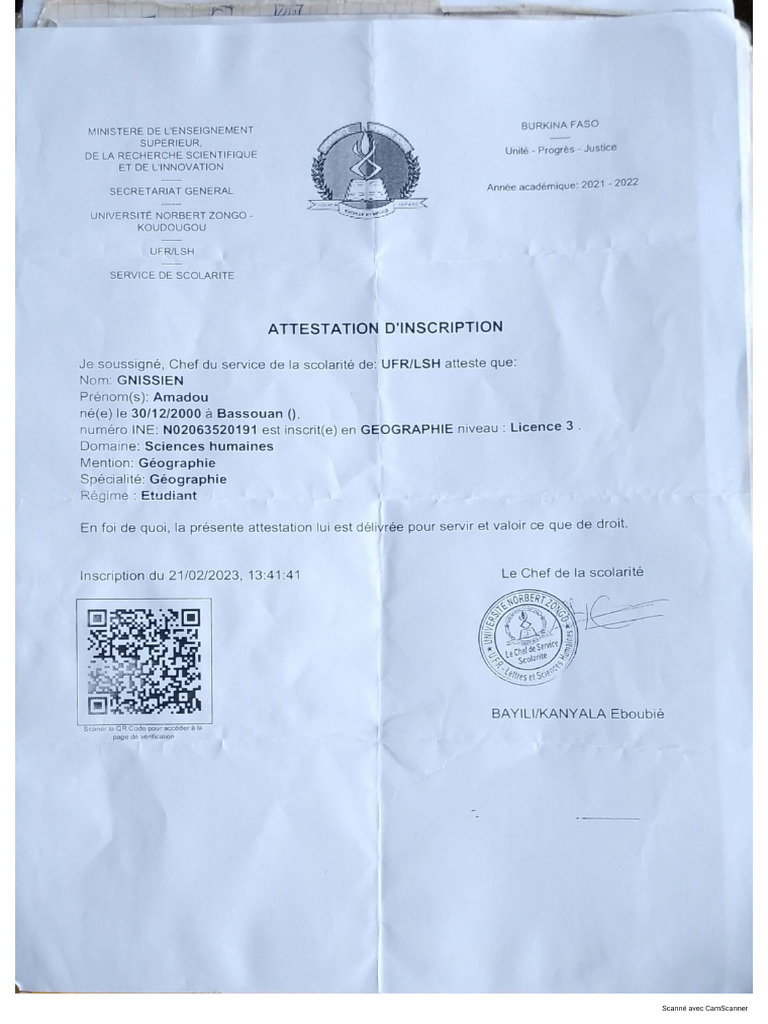 Attestation D'inscription | PDF