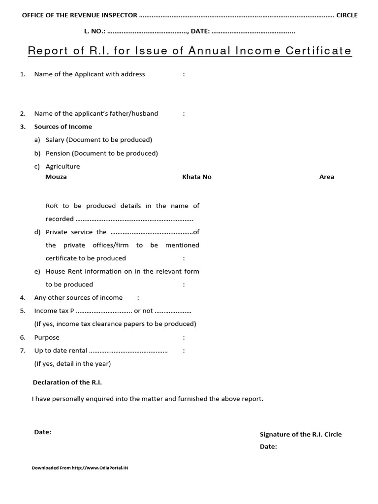 Edistrict RI Enquiry Form Income Certificate OdiaPortal - IN | PDF