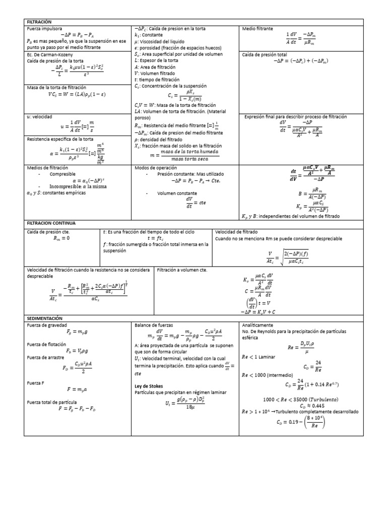 FORMULARIO SEPARACIONES MECANICAS.2p | PDF