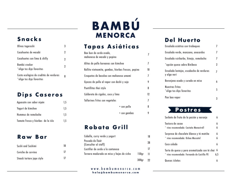 bambu-menorca-menu-es | PDF | Ingredientes de comida | Cocina asiática