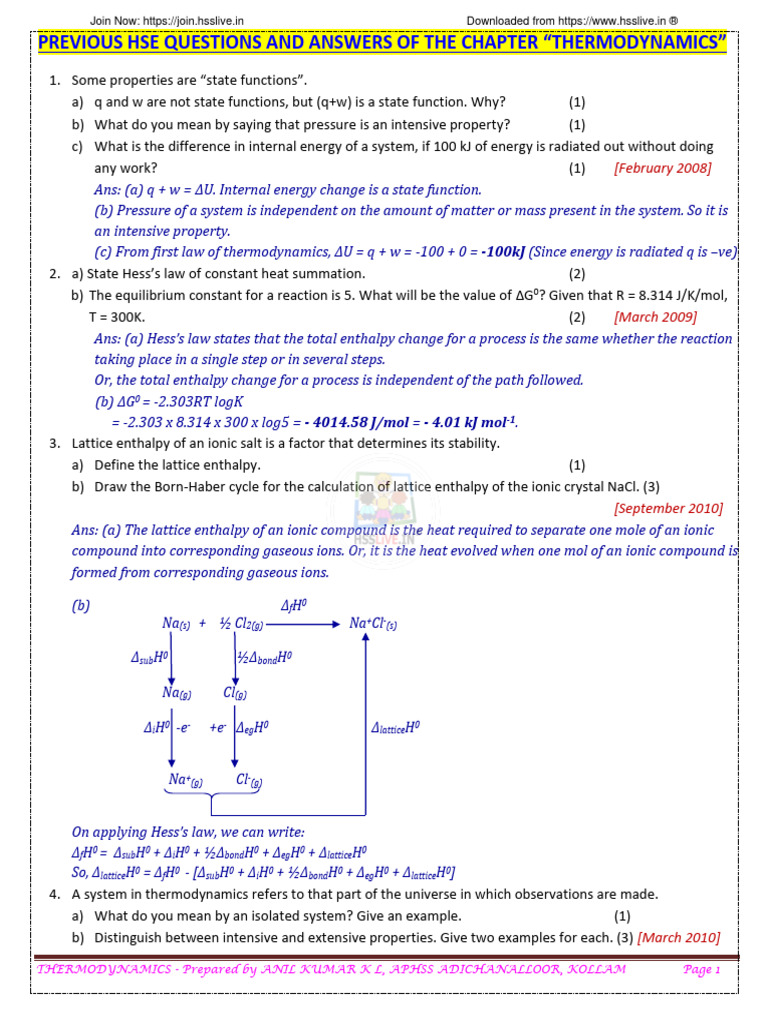 Hsslive-Xi-Chem-5. Thermodynamics Q & A | PDF | Enthalpy | Heat