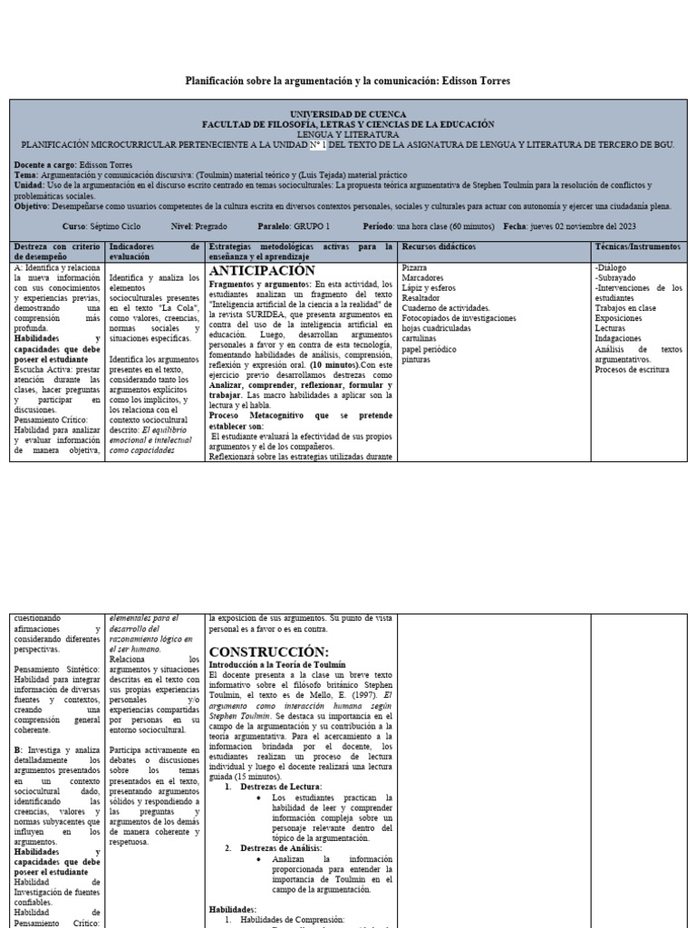 Edisson Torres Planificaciones | PDF | Poesía | Aprendizaje