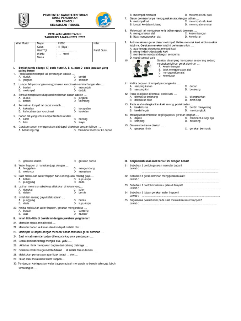 Soal Pat Pjok Kelas 3 Semester 2 | PDF