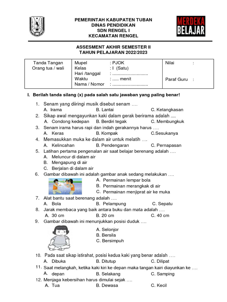 Soal Pat Pjok Kelas 1 Semester 2-Kumer | PDF