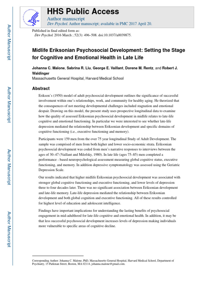 Midlife Eriksonian Impact on Aging Health | PDF | Executive Functions ...