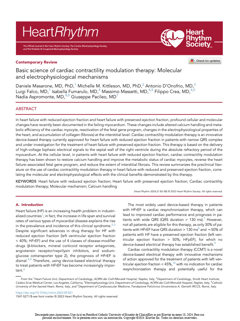 Basic Science of Cardiac Contractility Modulation Therapy - Molecular ...