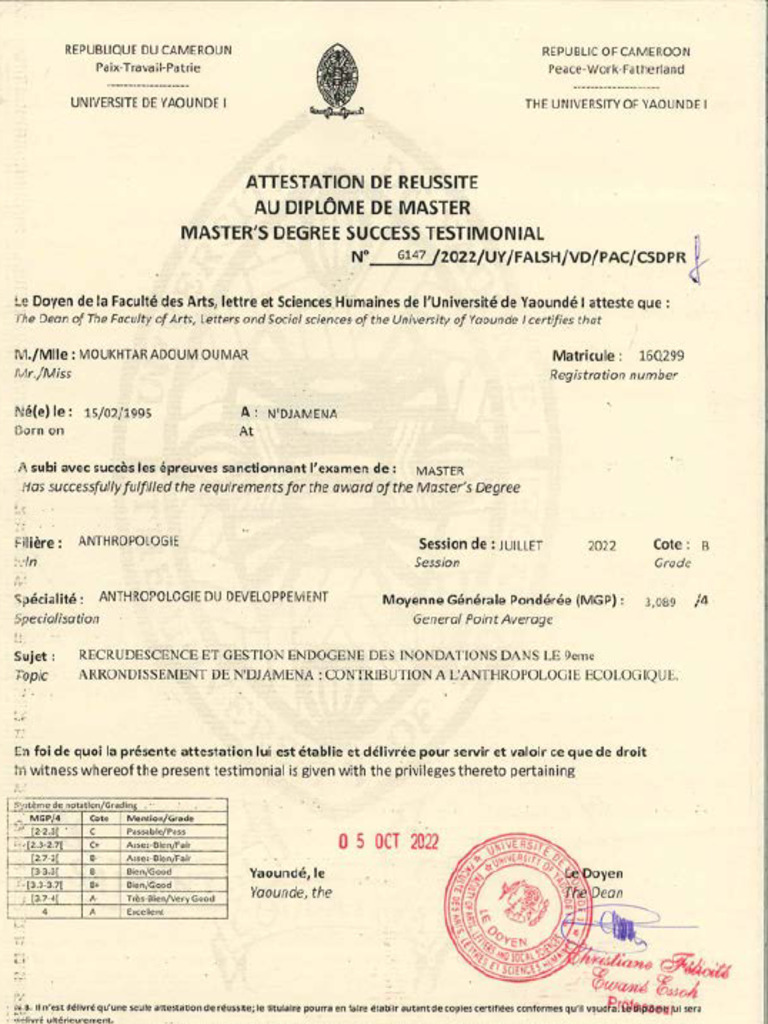 Attestation de Diplome de Master 2 | PDF