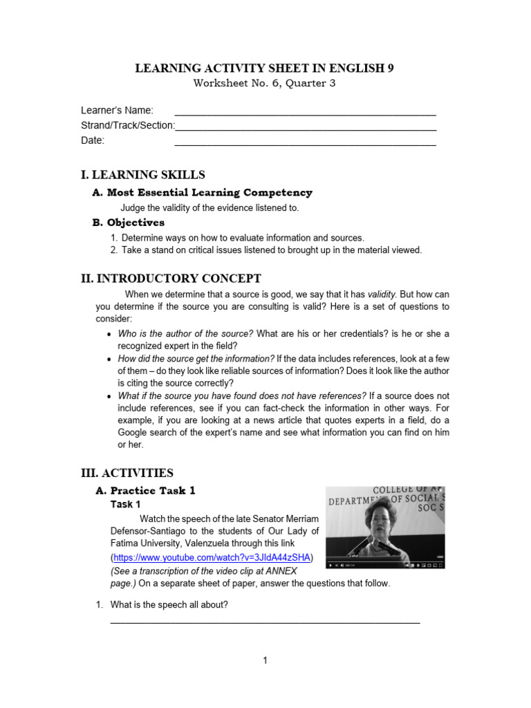English Grade 9 Q3 Las 6 | PDF