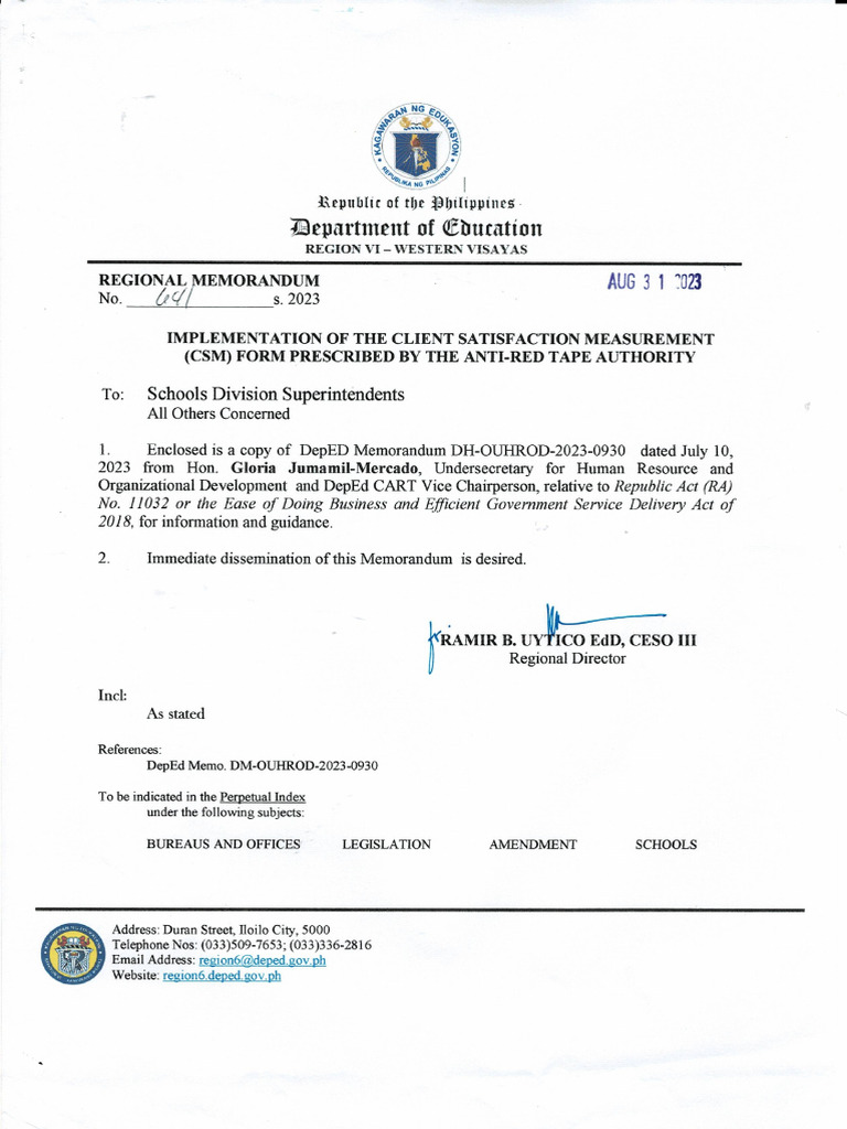 RM. No. 641, S. 2023 - Implementation of The Client Satisfaction ...