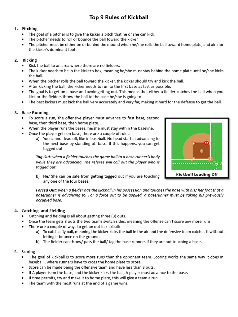 Essential Kickball Rules Explained | PDF | Sports & Recreation