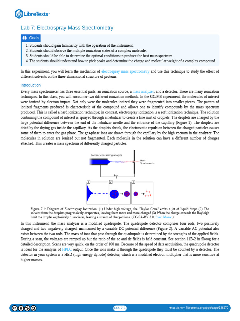Lab 7 Electrospray Mass Spectrometry | PDF