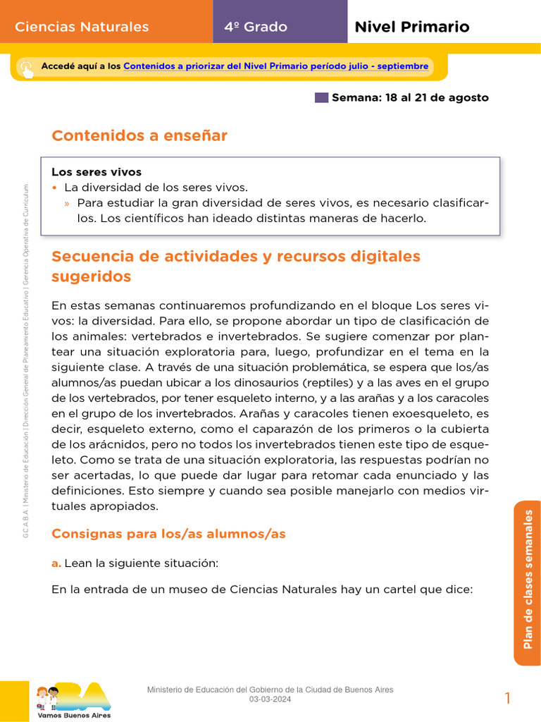 d45f04 Plan Clases Prim Csnat 4 Q2ago | PDF | Reptil | Esqueleto