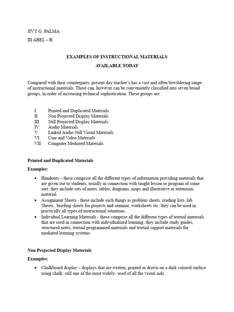 Examples of Instructional Materials | PDF