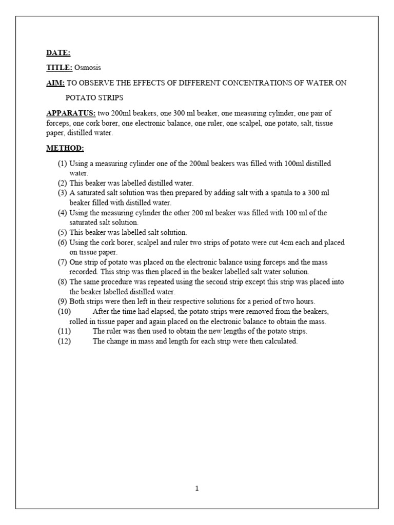 02 Osmosis Lab Pdf Osmosis Chemistry