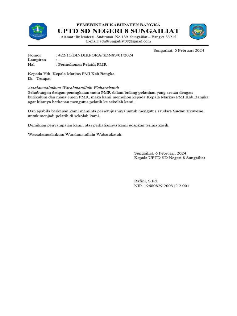 Surat Permohonan Pelatih PMR | PDF | Karier & Perkembangan | Kesehatan Holistik