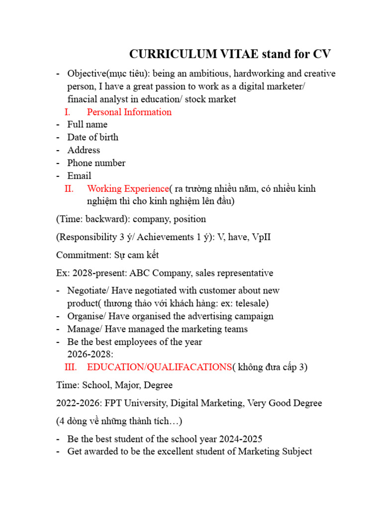 CURRICULUM VITAE Stand For CV | PDF | Human Communication | Marketing