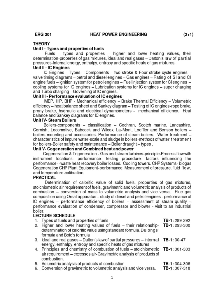 ERG 301 Syllabus | PDF | Boiler | Internal Combustion Engine