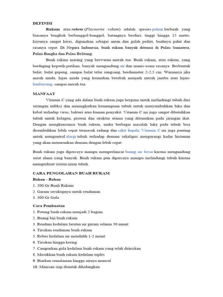 Manfaat dan Pengolahan Buah Rukam | PDF