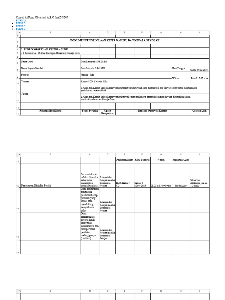 Form Observasi Kinerja Guru SDN | PDF