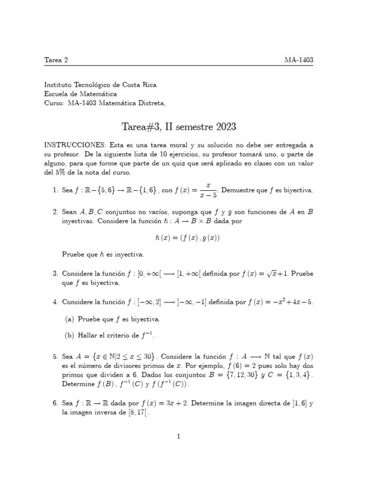 Ejercicios de Matemáticas Discreta | PDF | Función (Matemáticas ...
