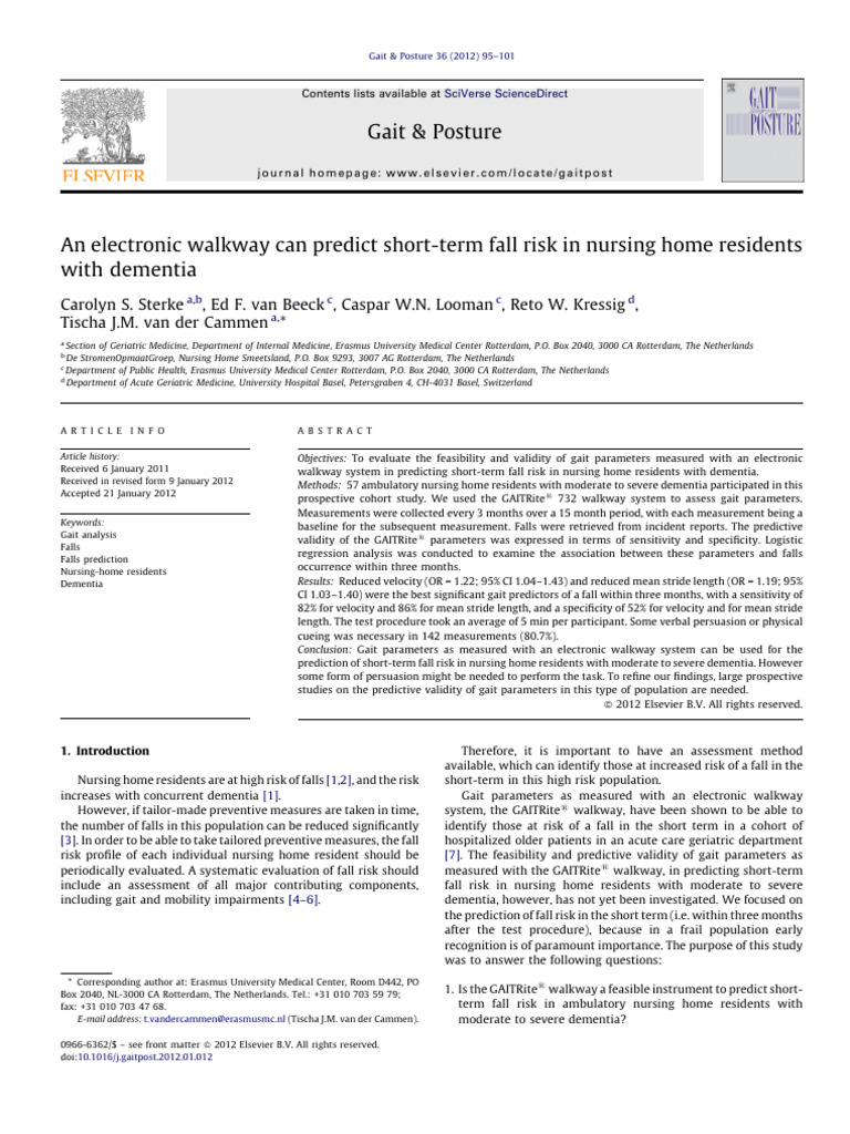 An Electronic Walkway Can Predict Short-Term Fall Risk in Nursing Home ...