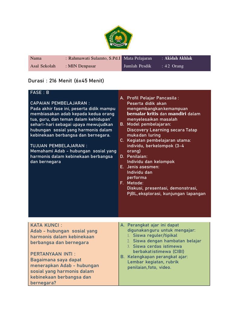 Modul Ajar Akidah Akhlak Kelas 4 | PDF Modul Ajar Akidah Akhlak Kelas 4 | PDF