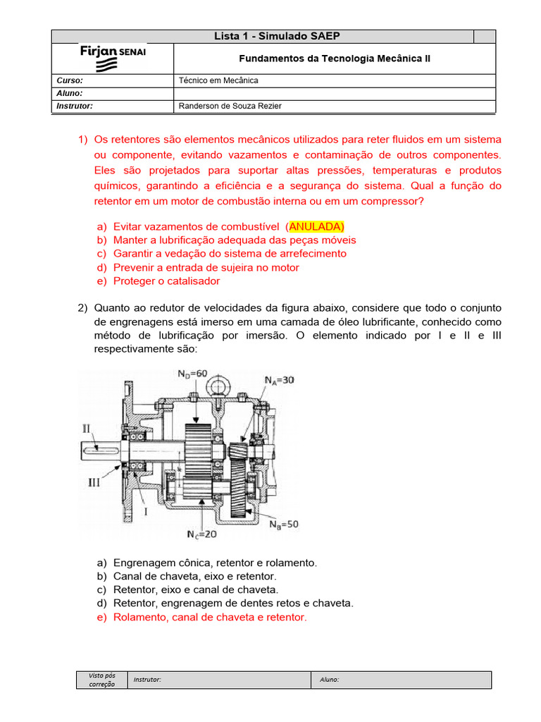 Lista de Exercícios Pré SAEP - Elementos de Máquinas I (GABARITO) | PDF