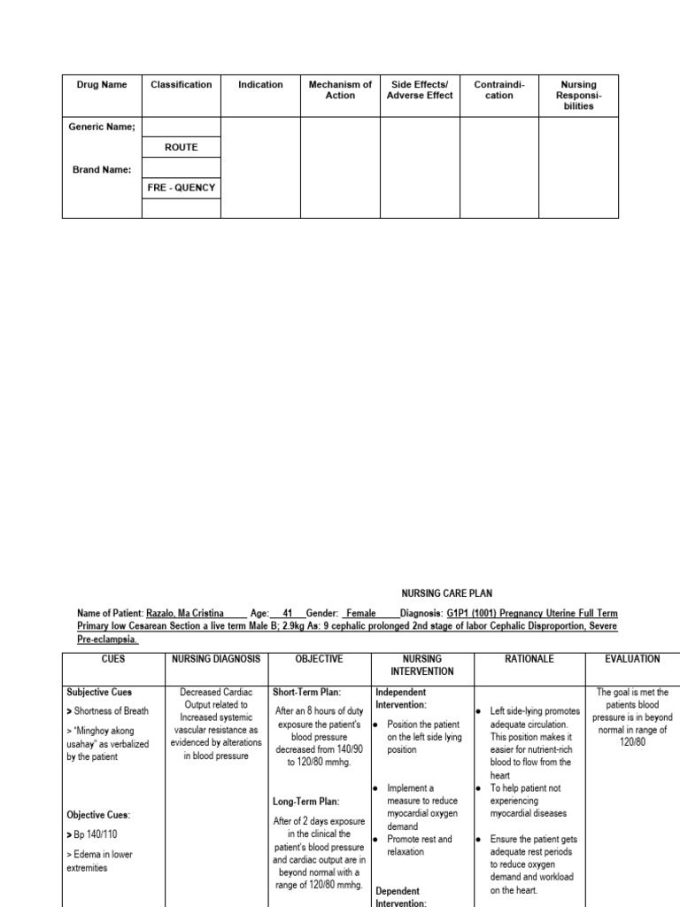 Drug Study and NCP Outline | PDF | Blood Pressure | Heart