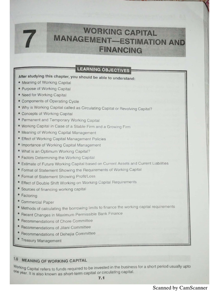 Working Capital Management (Estimation and Financing) | PDF