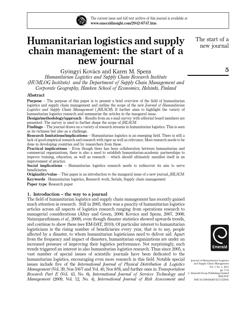 Humanitarian Logistics | PDF | Supply Chain | Logistics