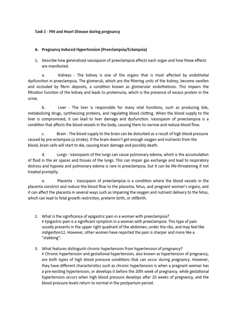 Task 1 PIH and Heart Disease During Pregnancy | PDF | Hypertension ...