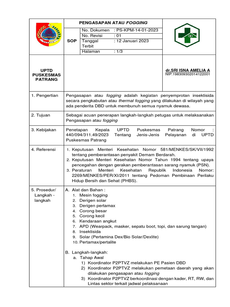 SOP Pengasapan untuk Pencegahan DBD | PDF