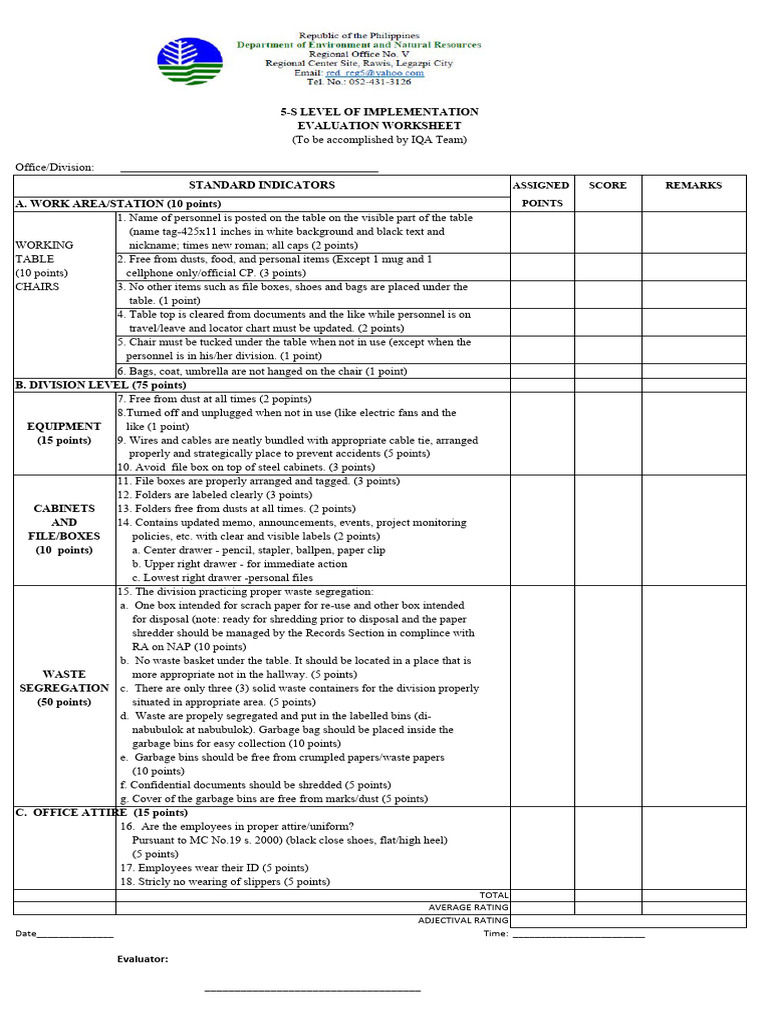 5 S Evaluation QMS Form | PDF
