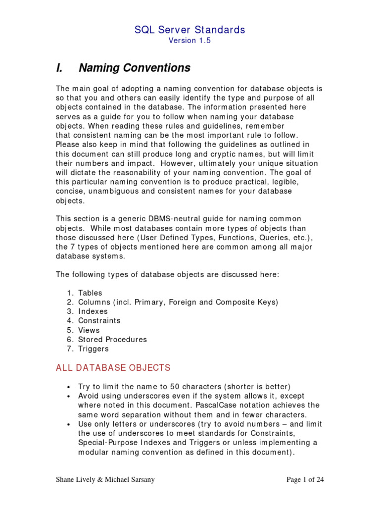 SQL Server Standards | PDF