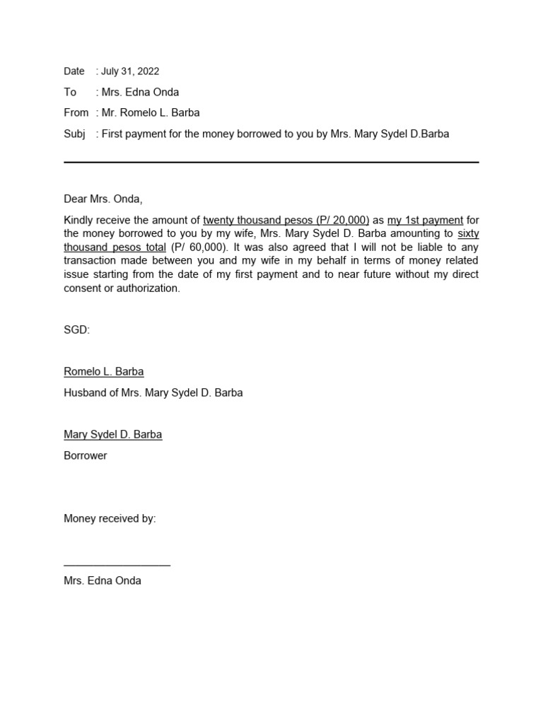 First Payment Acknowledgment Letter | PDF