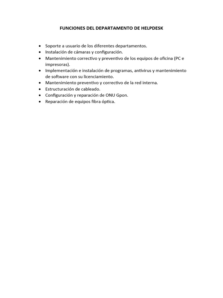 Funciones Del Departamento de Helpdesk | PDF