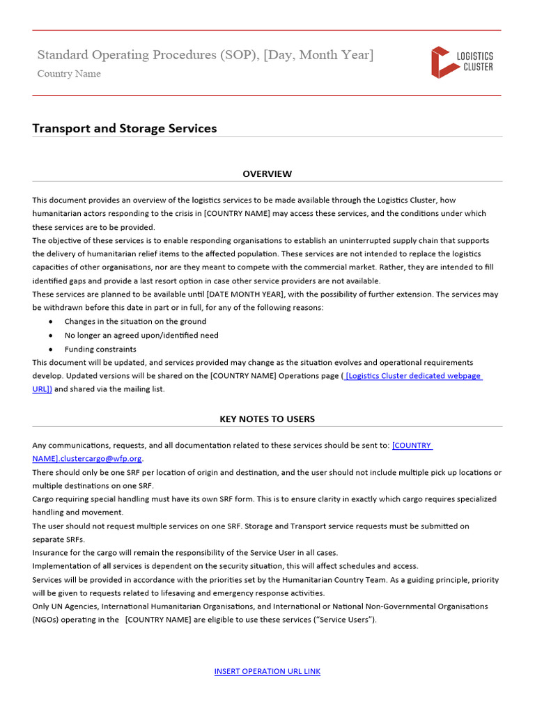 Logistics Cluster Country Name Sops Transport Storage Services Yymmdd 0 ...