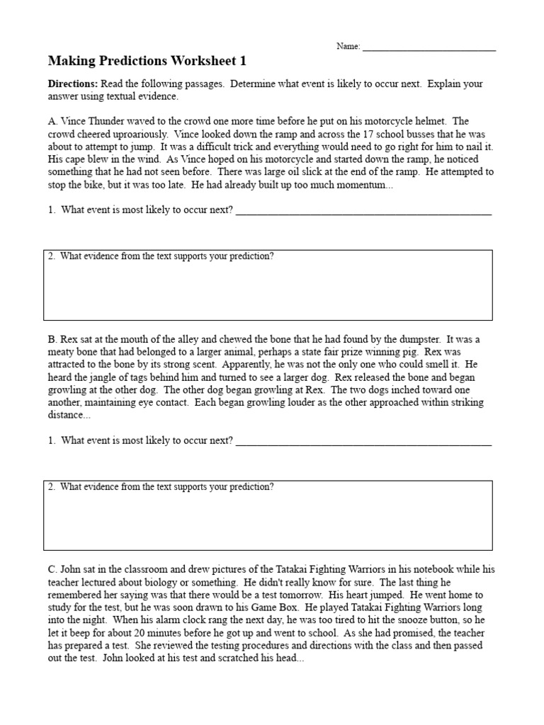 Making Predictions Worksheet 01 | PDF | Grilling