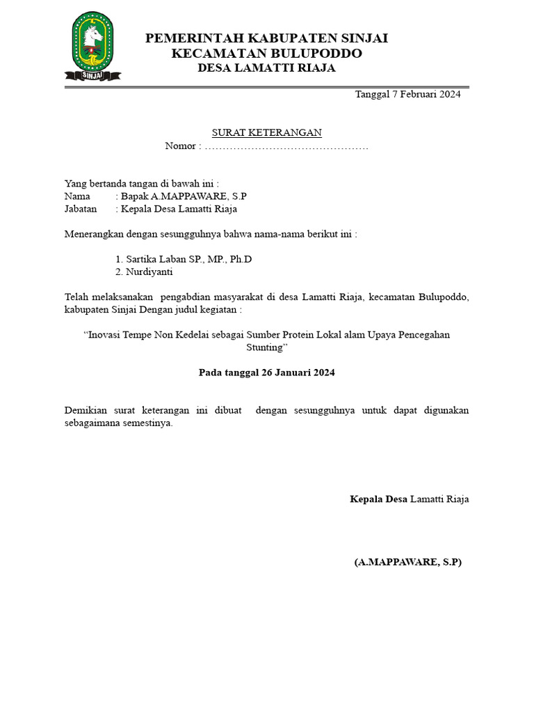 Format Surat Keterangan Telah Melaksanakan Pengabdian Masyarakat Di ...