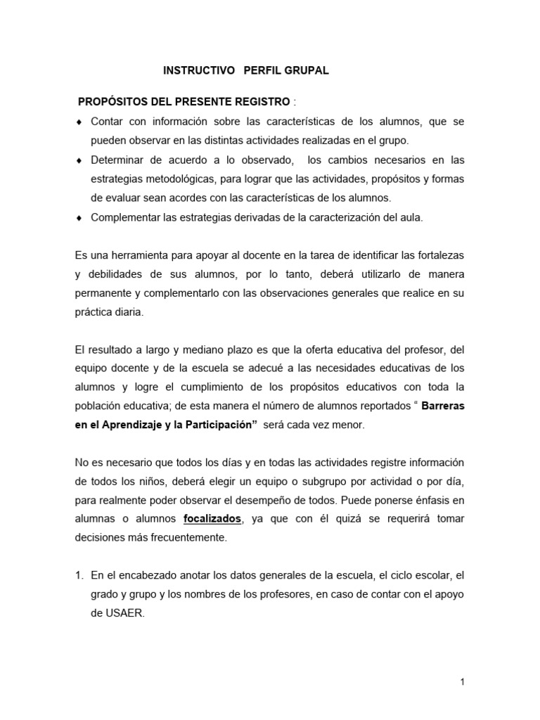 Instructivo de Perfil Grupal | PDF | Aprendizaje | Maestros
