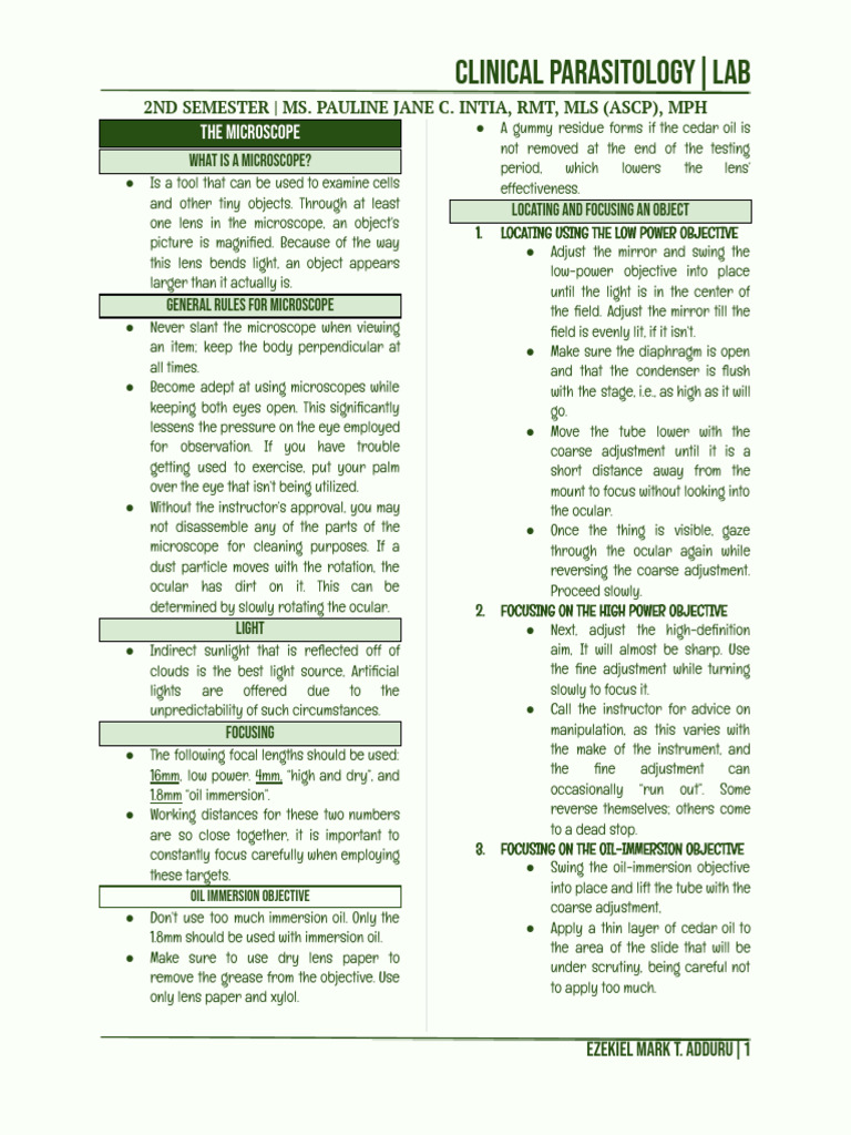 Parasitology - Laboratory | PDF